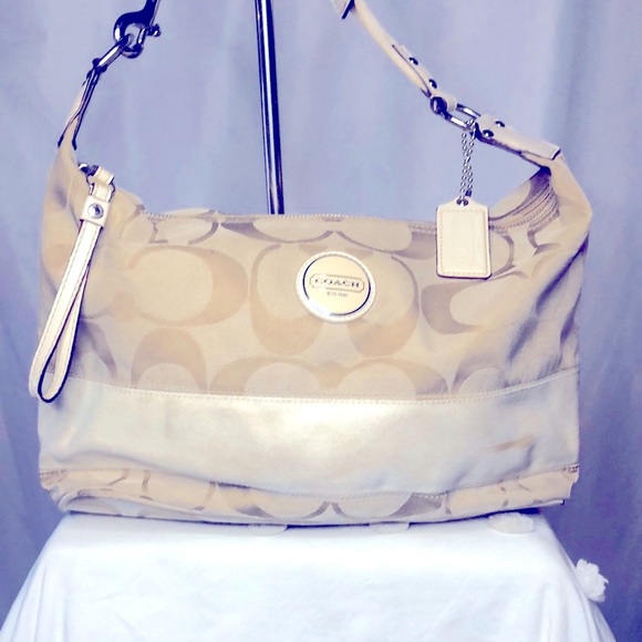 Coach | Bags | Coach Cream Colored Signature Hobo Style Handbag | Poshmark
